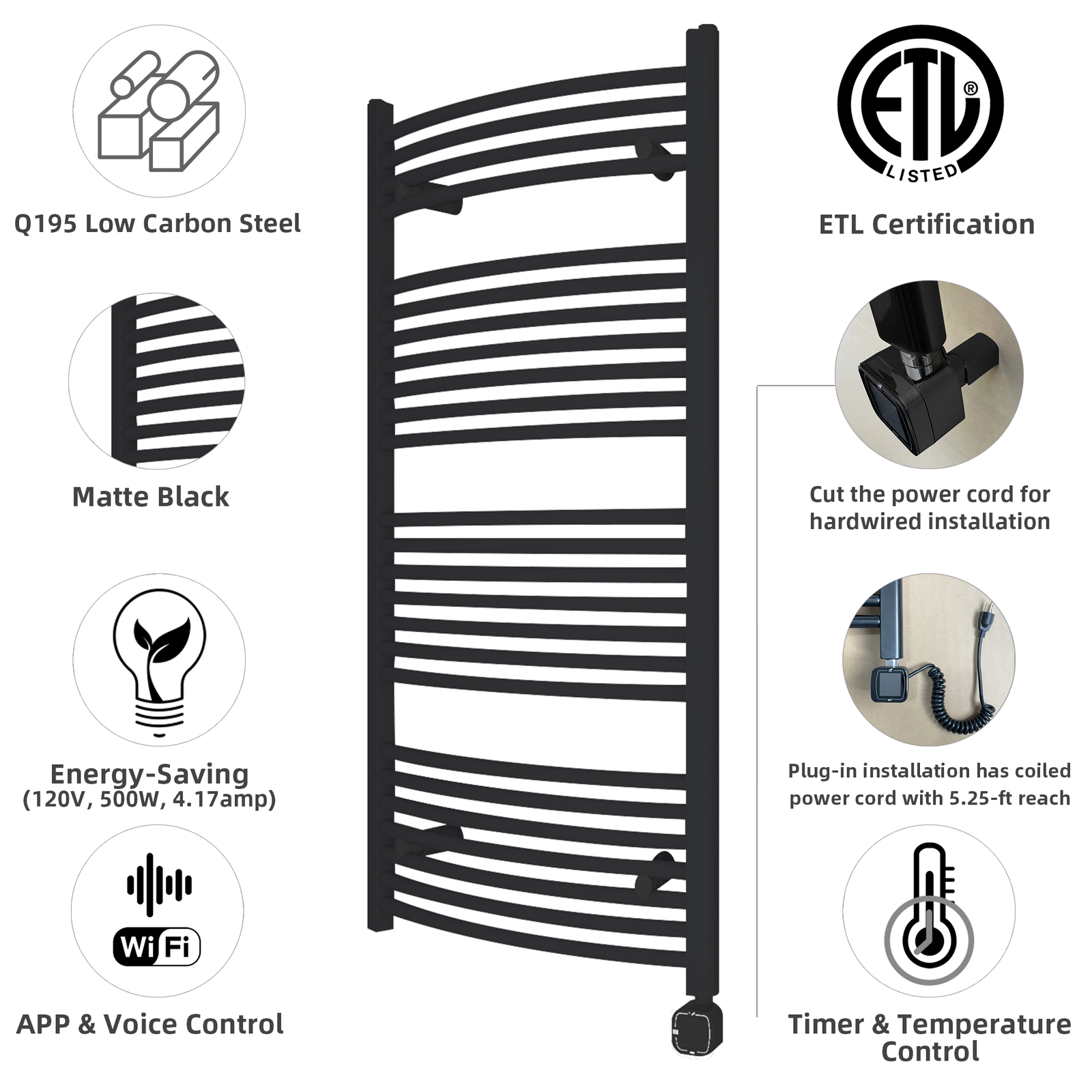 Towel Warmer Radiator 25 Curved Bars with Programmable Smart Control ...